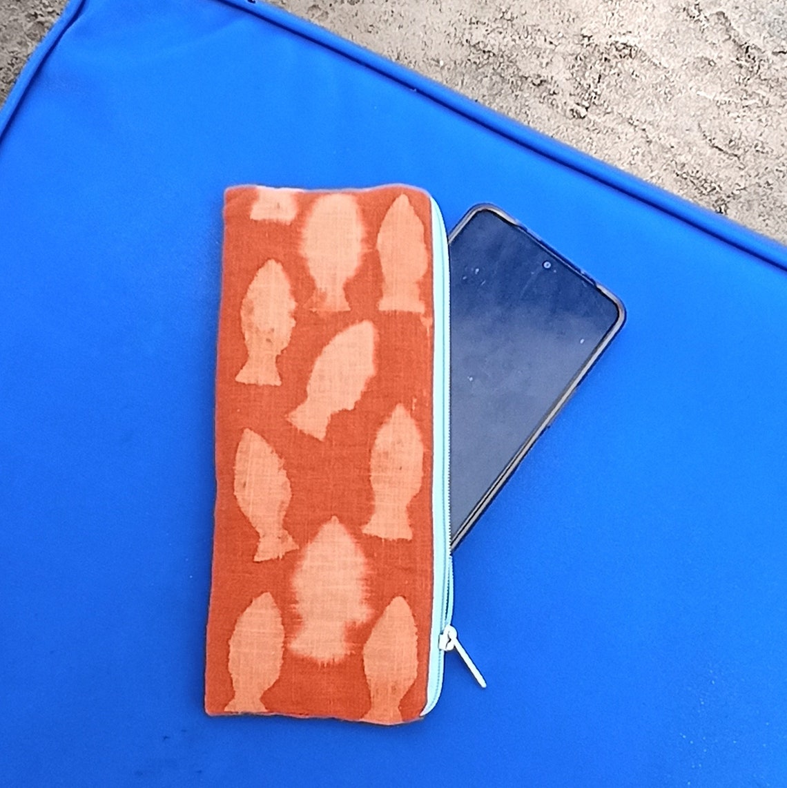 Fish Pencil Pouch Block Print Pencil Case Linen Pencil - Etsy