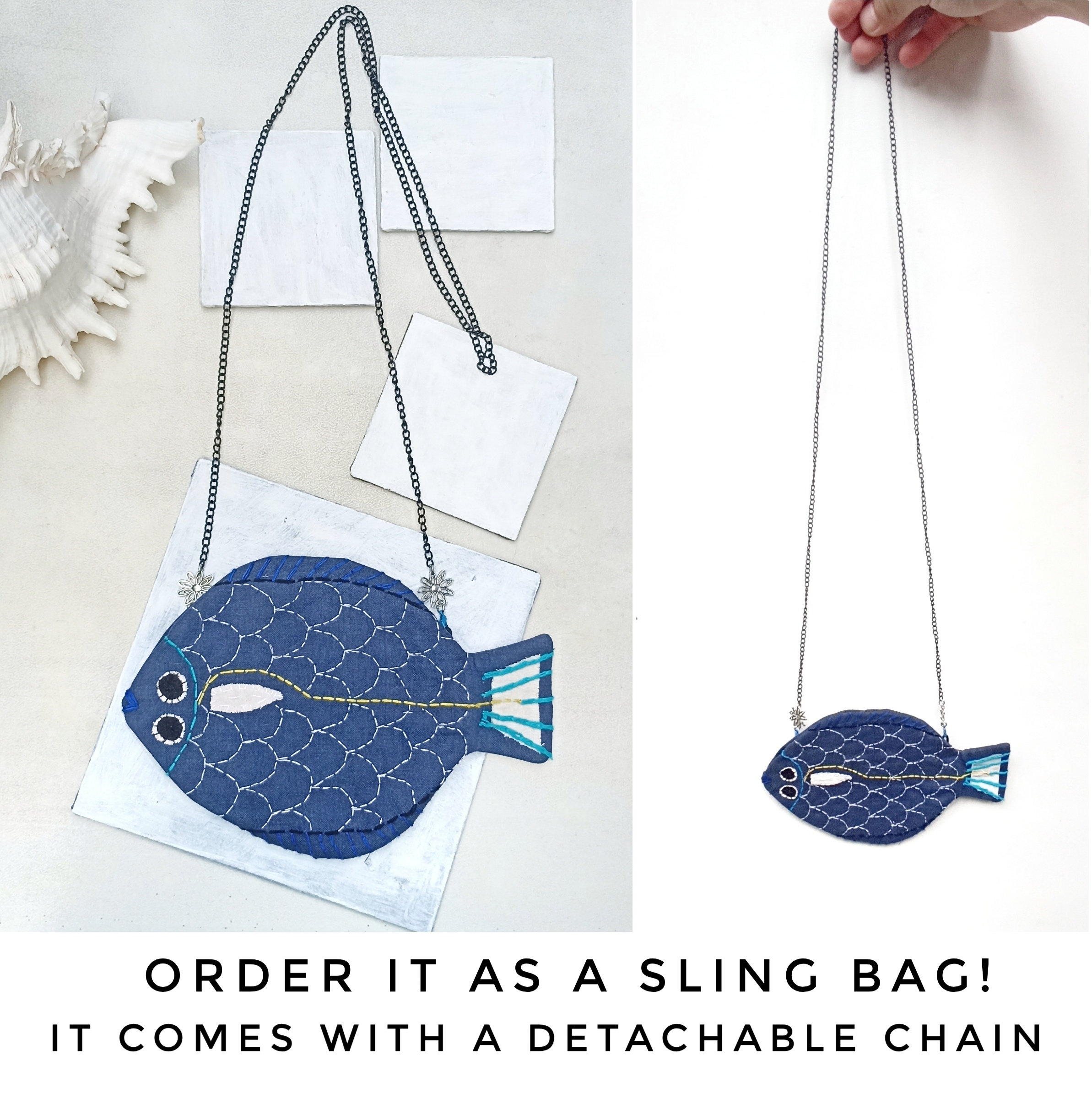 Linen Fish Clutch Bag, Flatfish, Halibut, Flounder Bag, Embroidered ...