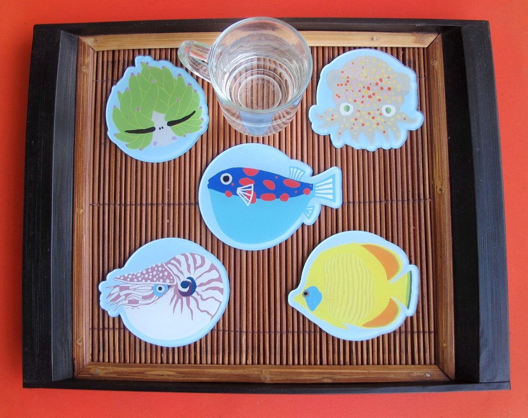 Set 5 Ocean Coasters, Family Coasters, Travel Coasters, Fish Coasters ...