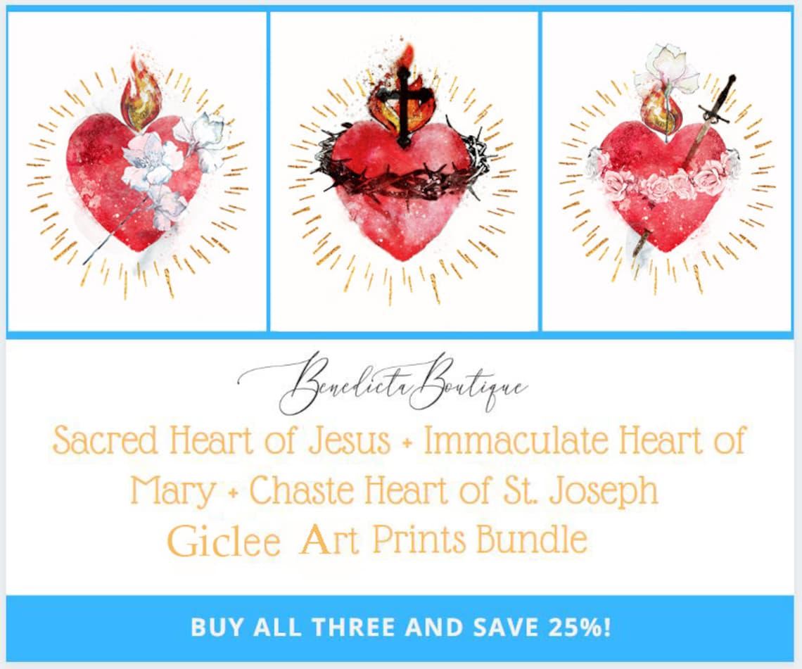 Sacred Heart of Jesus Immaculate Heart of Mary and Chaste - Etsy