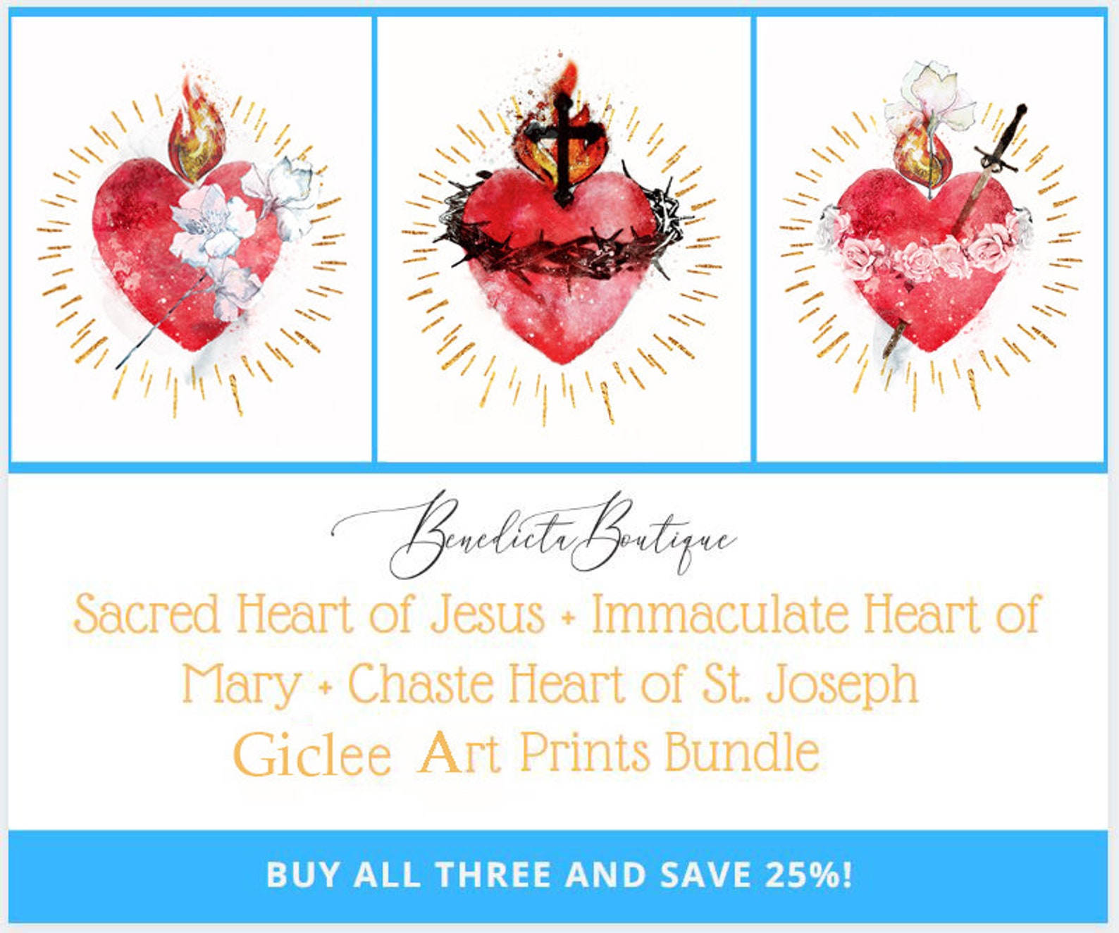 Sacred Heart of Jesus Immaculate Heart of Mary and Chaste - Etsy