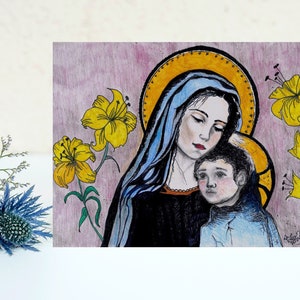 Virgin Mary and Baby Jesus, Printable Catholic Llustration, Marian Art ...