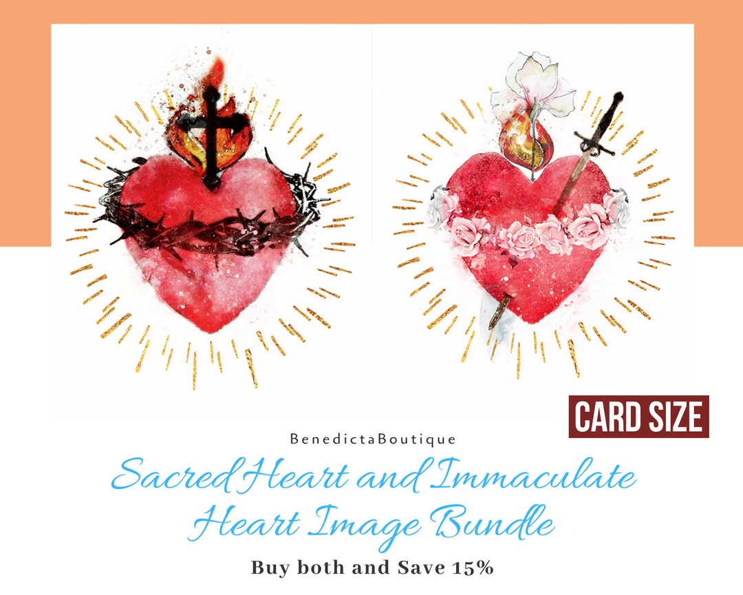 Sacred Heart of Jesus + Immaculate Heart of Mary Printable Cards Size ...