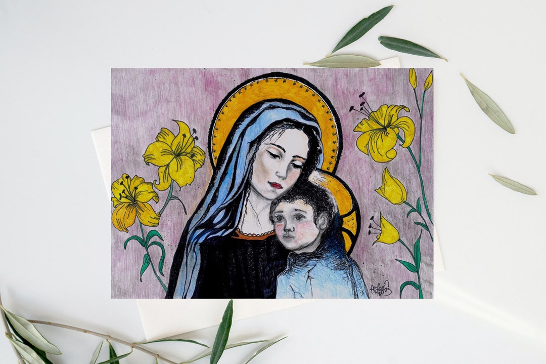 Virgin Mary and Baby Jesus Printable Catholic Llustration, Marian Art ...