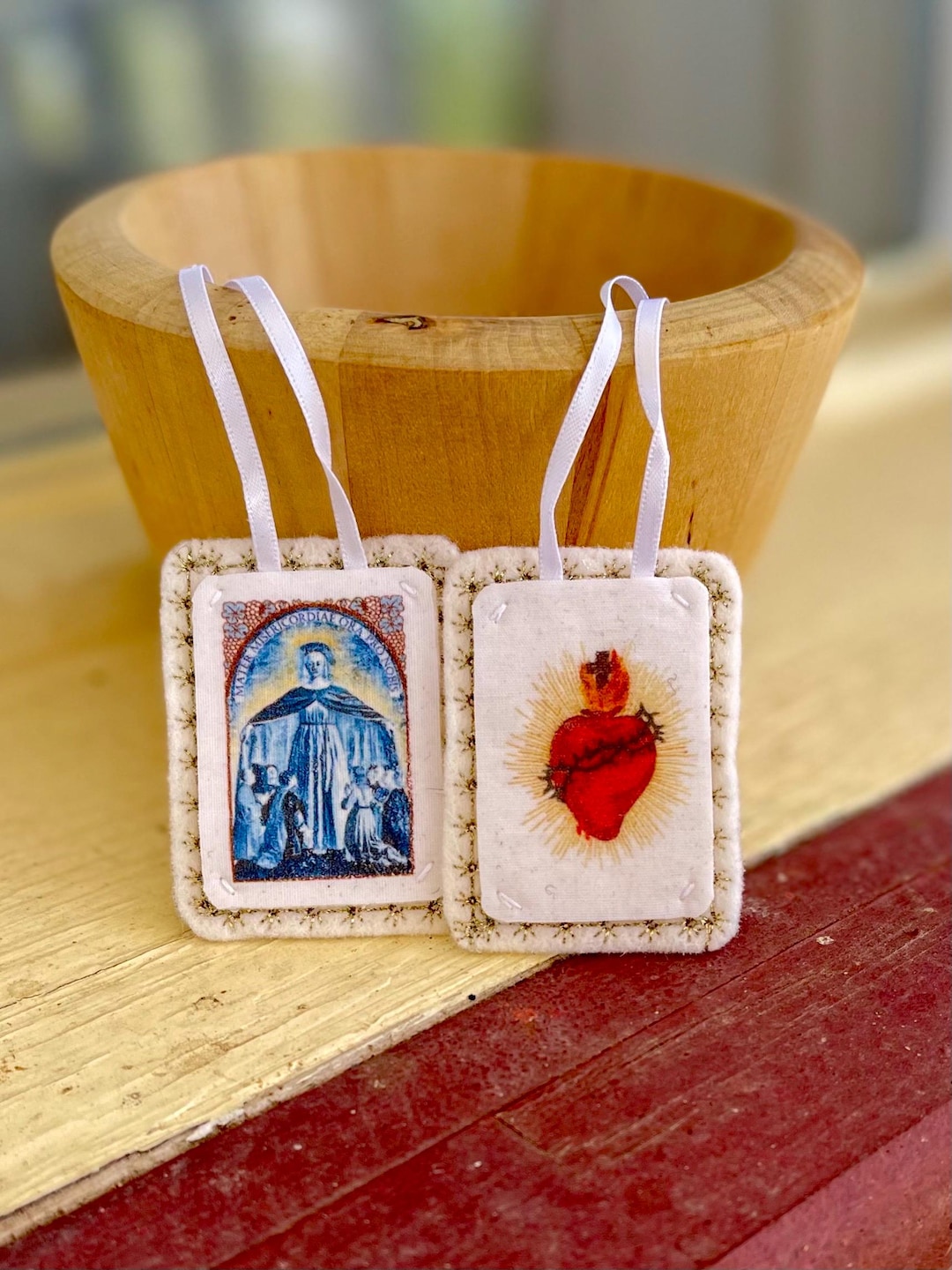 Sacred Heart of Jesus White Scapular, Handmade Embroidered Wool ...