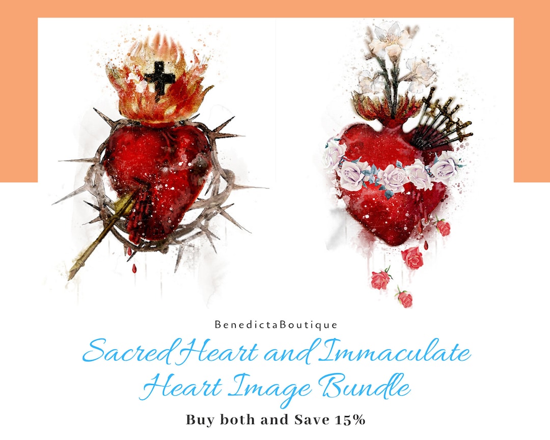Sacred Heart of Jesus & Immaculate Heart of Mary Printable Image Bundle ...