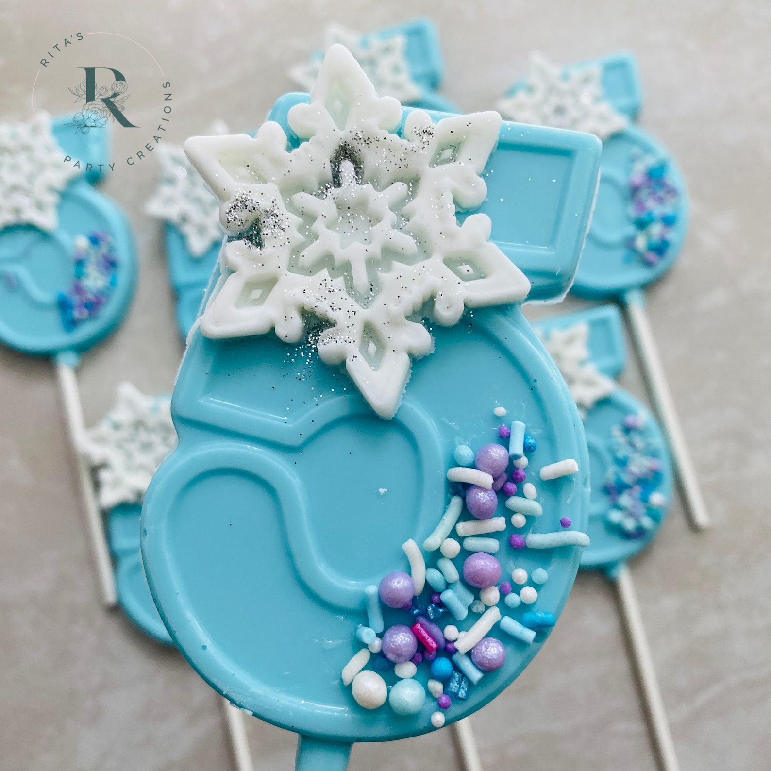 12 Frozen Theme Snowflakes Purple Blue Chocolate Dipped Rice Crispy ...