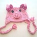 Pink Pig Toddler Girl Hat Pig Baby Hat With Ties Child Pink Pig Beanie ...