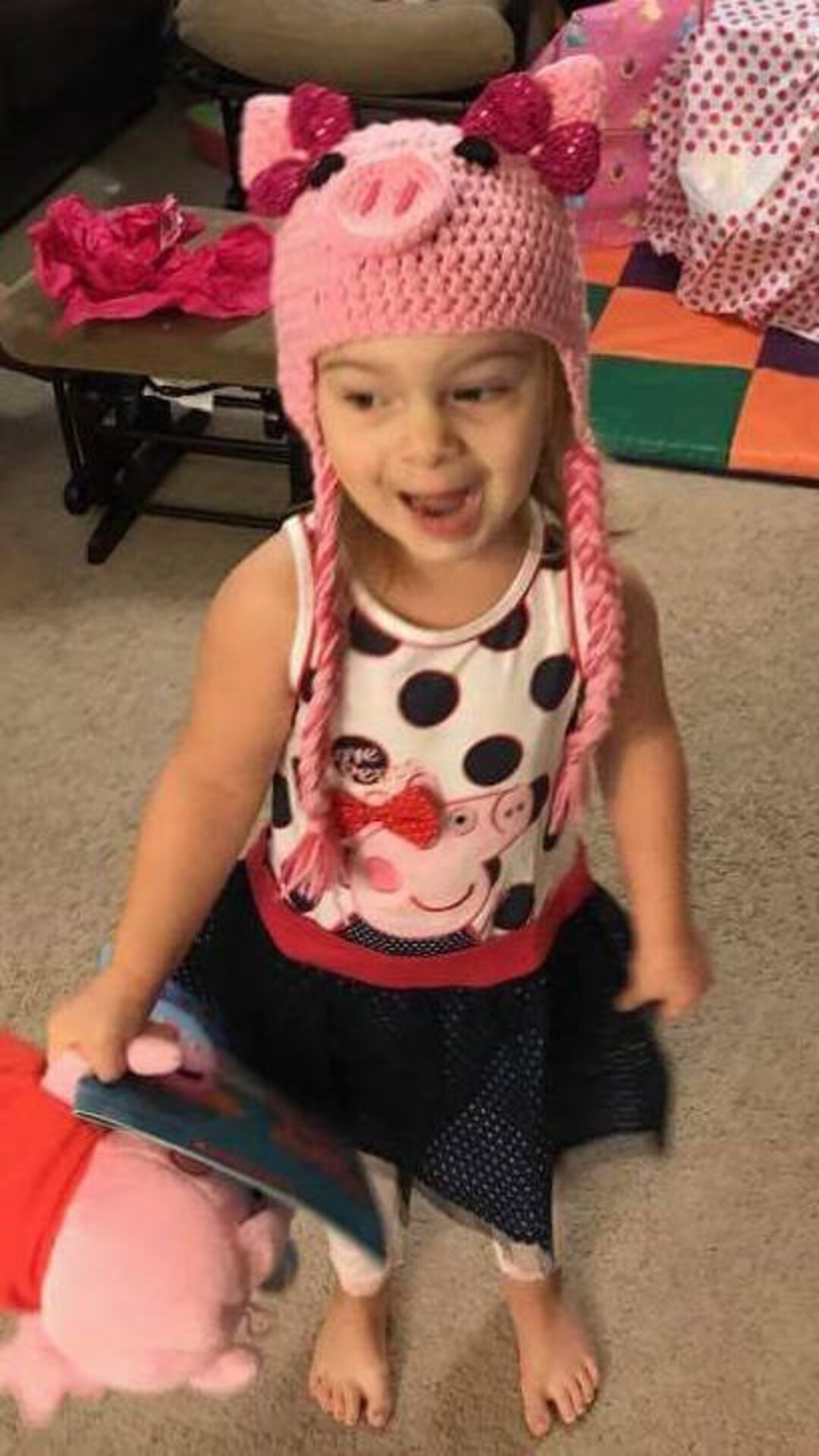 Pink Pig Toddler Girl Hat Pig Baby Hat With Ties Child Pink Pig Beanie ...