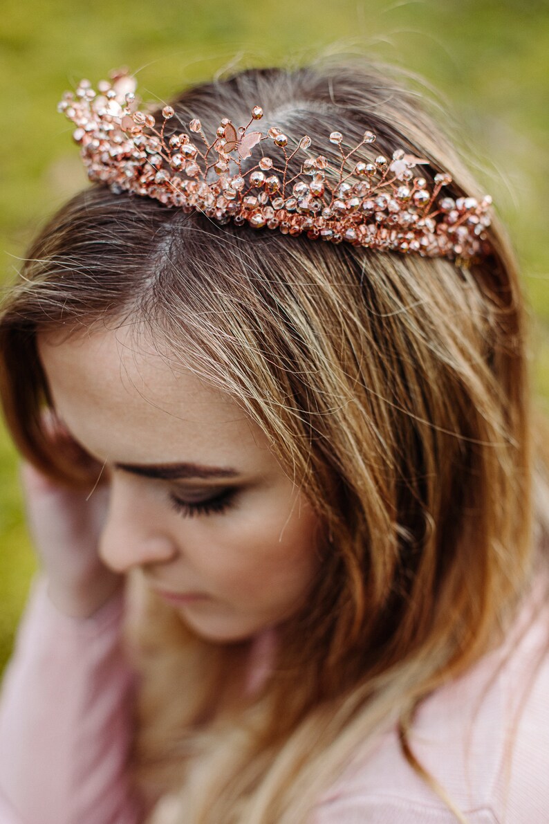 Rose Gold Wedding Crystal Crown Bridal Tiara Fairy Tail - Etsy