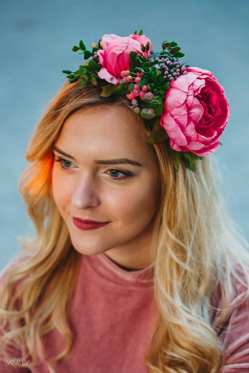 Flower Crown Pink Flower Crown Pink Flower Crown Adult Pink - Etsy