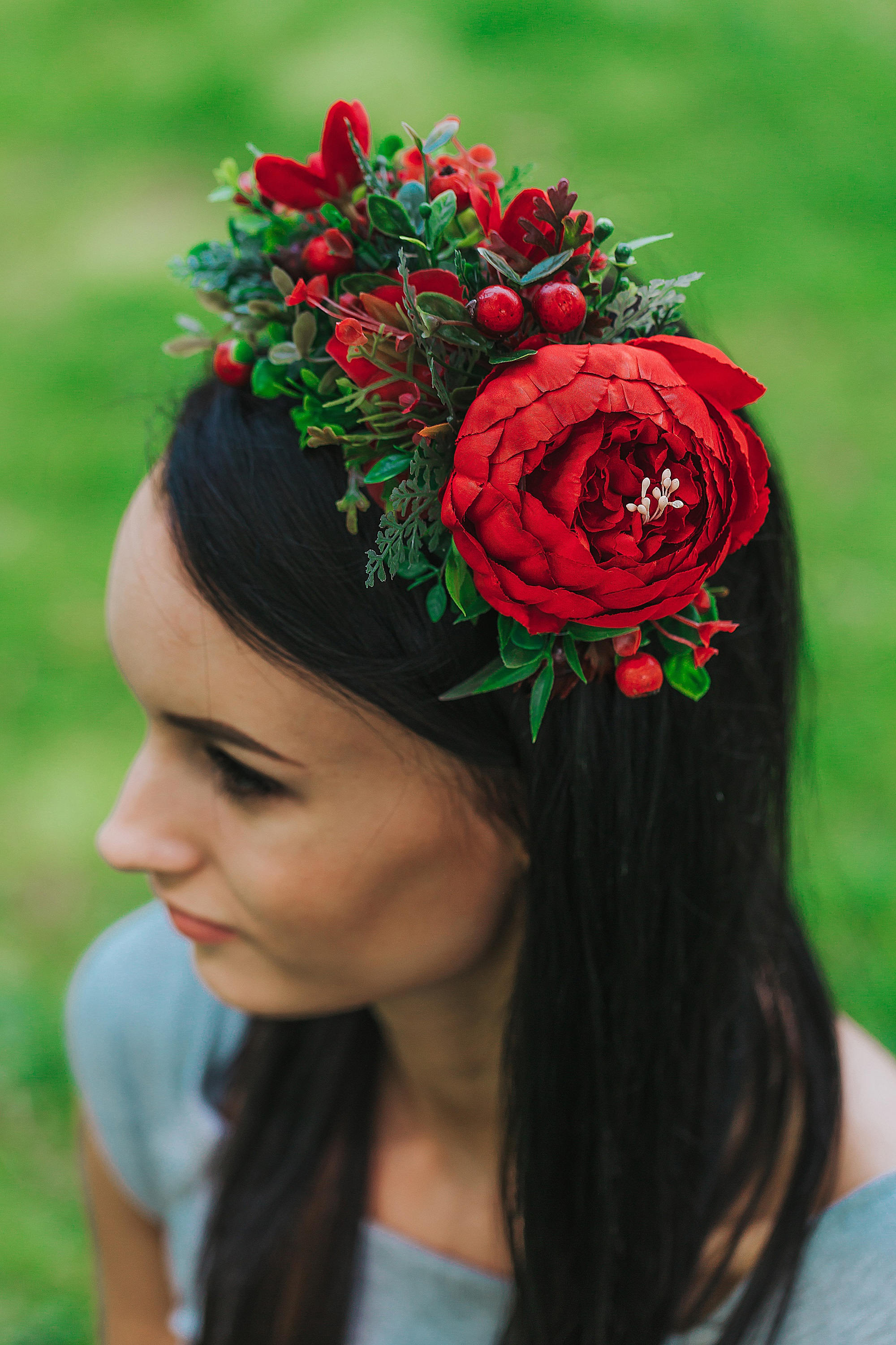 Rose Peony Flower Crown, Red Peony Crown, Flower Crown, Greenery Crown ...