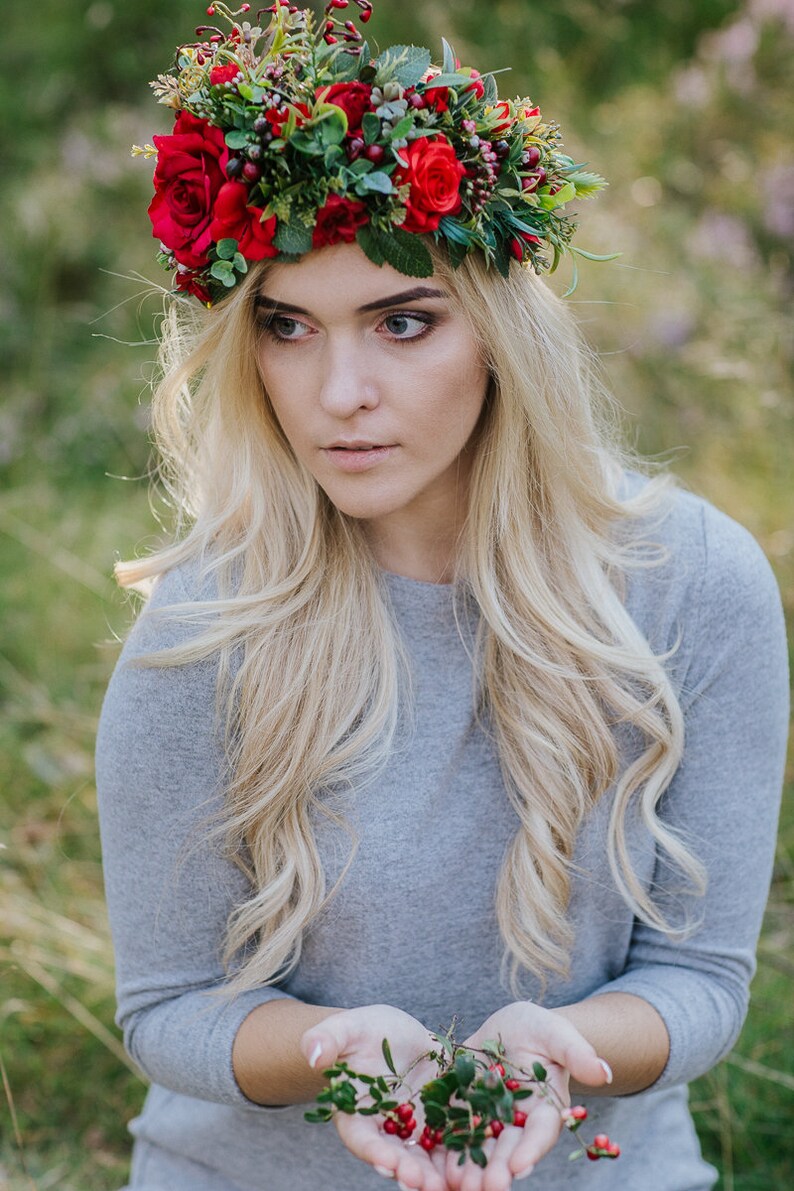 Large Flower Crown Red Floral Crown Flower Halo Wedding | Etsy