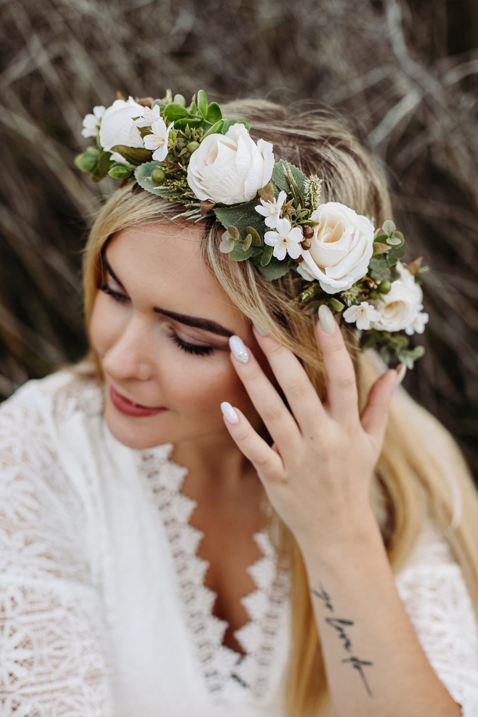 Rose flower crown Flower wreath Wood flower crown bridal | Etsy