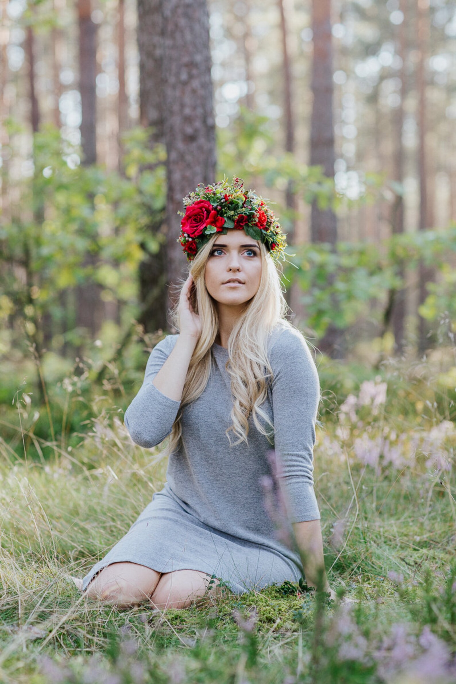 Large Flower Crown, Red Floral Crown, Flower Halo, Wedding Flower Crown ...