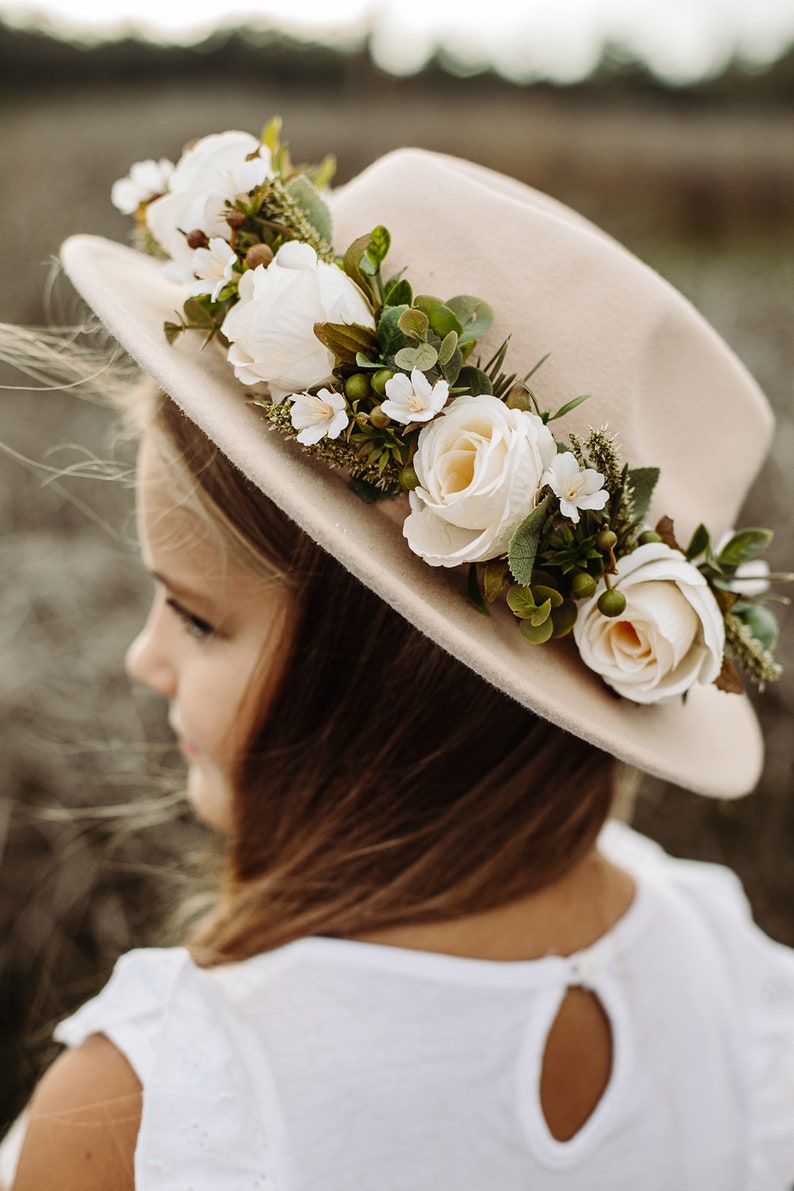 Fedora Hat, Girl Fedora Hat With Peach Flower Crown Girl, Girl Rose ...