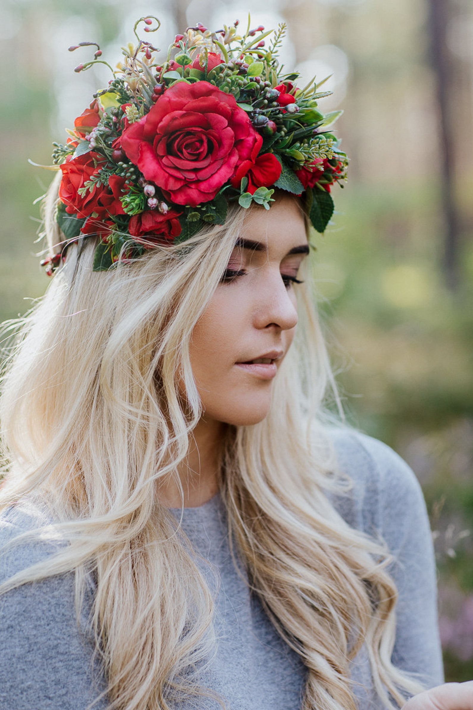 Large Flower Crown, Red Floral Crown, Flower Halo, Wedding Flower Crown ...