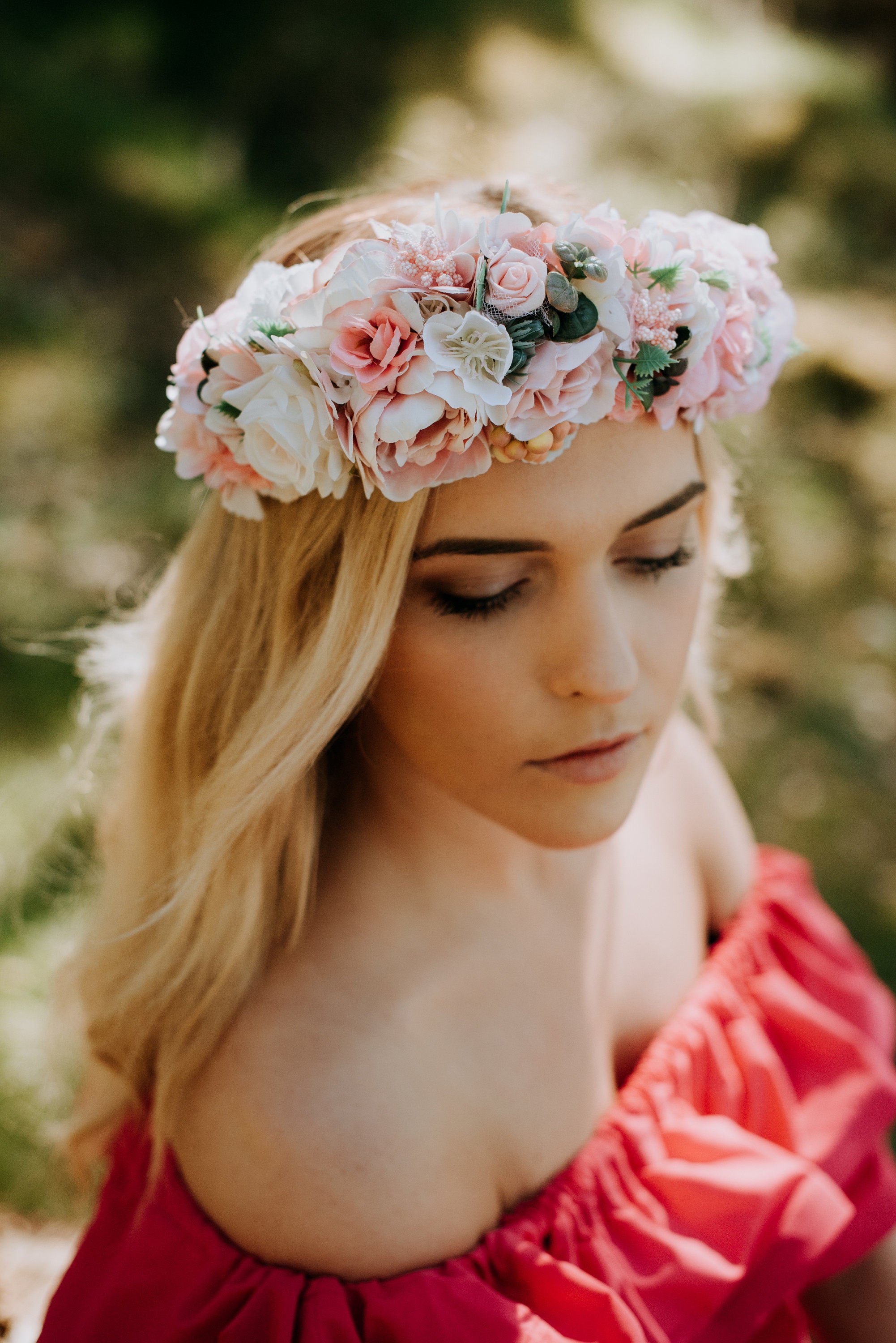 Blush Flower Crown - Pink Boho Crown - Wedding Crown - Pink Flower ...