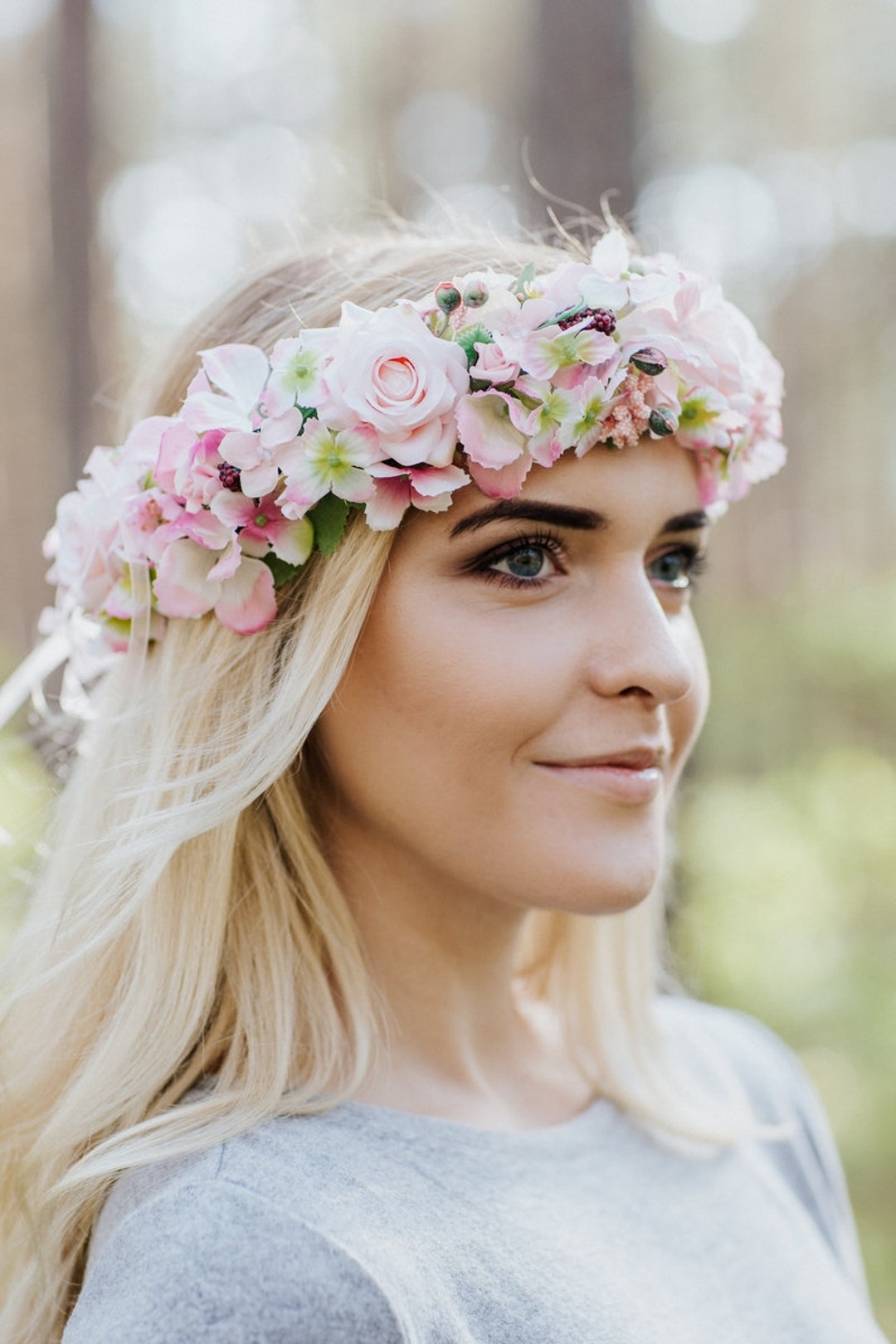 Dusty Pink Flower Crown, Pink Flower Headpiece, Bachelorette Crown, Hen ...