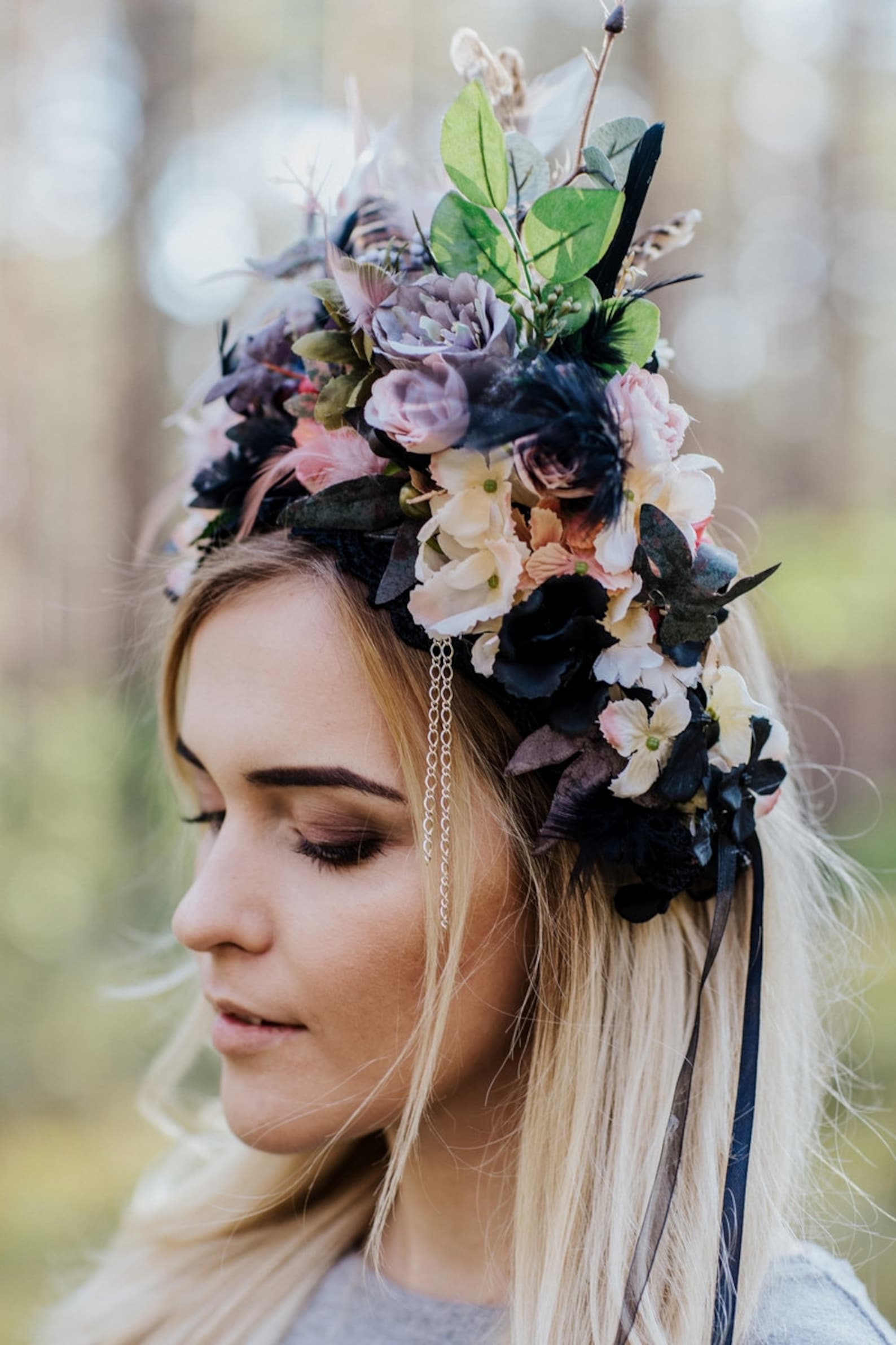 Large flower crown Bridal crown Halloween crown Photo props | Etsy