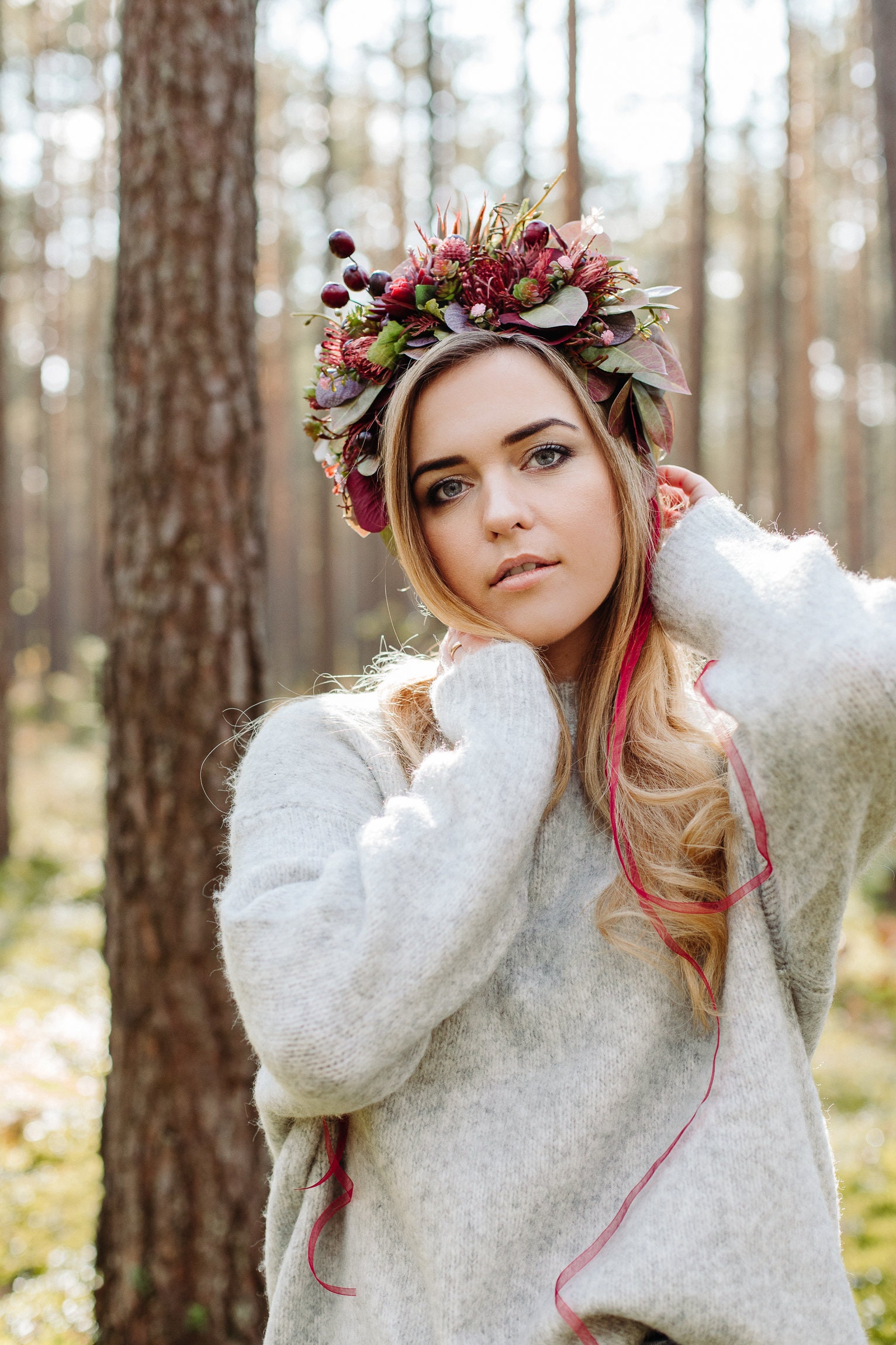 Midsommar Flower Crown, Red Burgundy Flower Crown, Succulent Headband ...