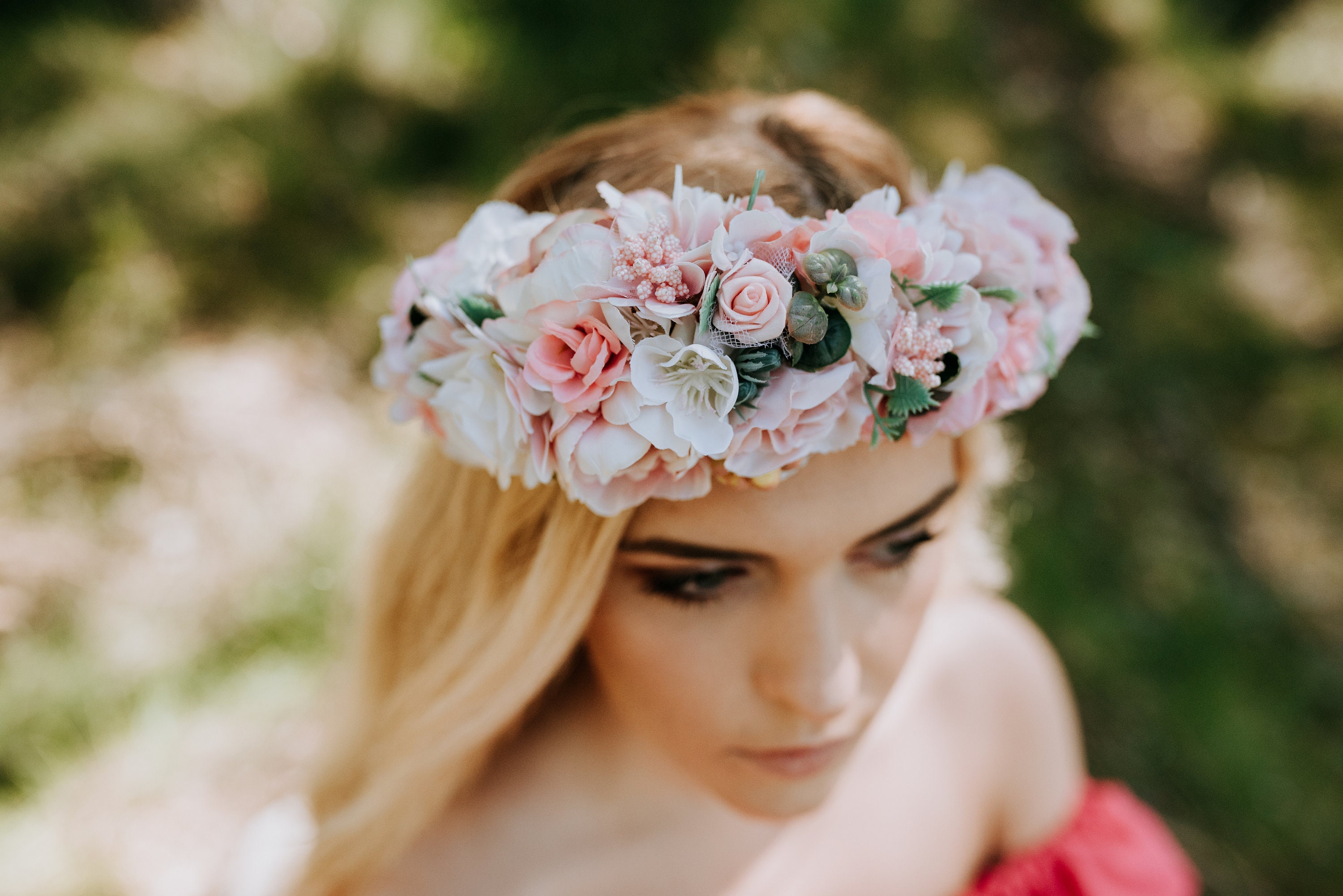Blush Flower Crown - Pink Boho Crown - Wedding Crown - Pink Flower ...