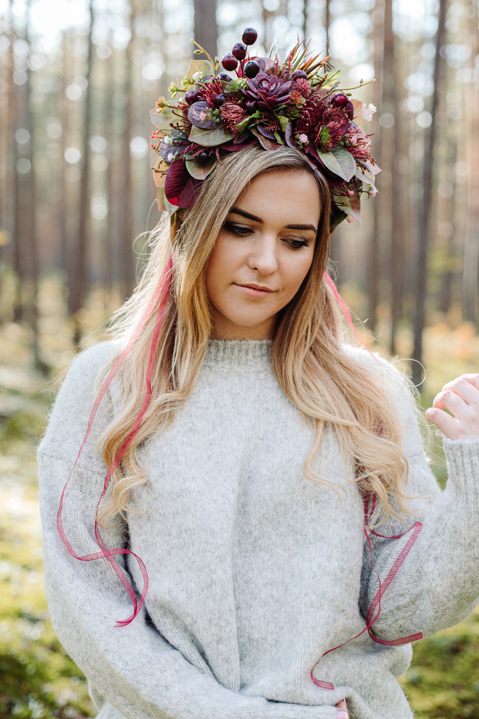 Midsommar Flower Crown, Red Burgundy Flower Crown, Succulent Headband ...