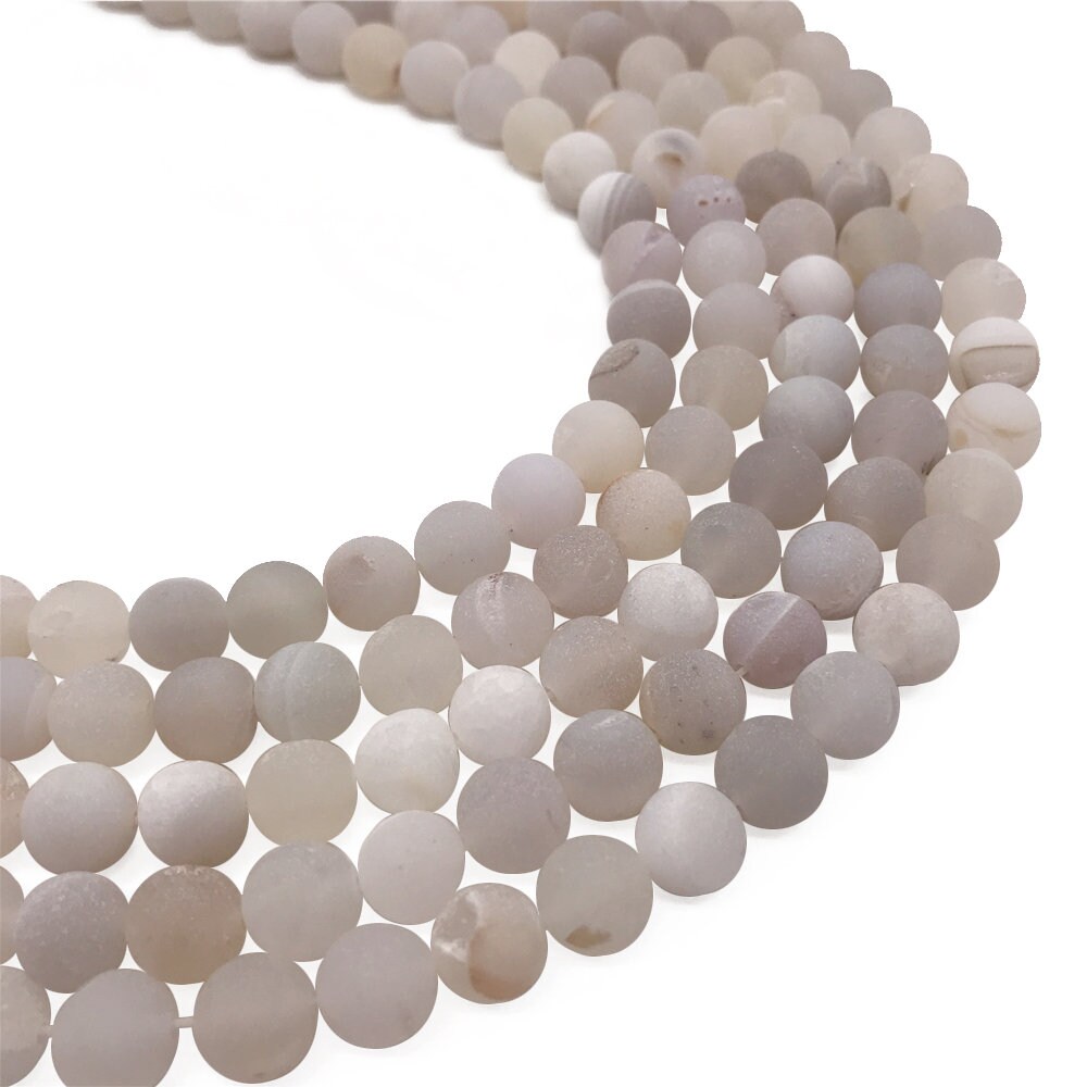 8mm Matte White Agate Beads Round Gemstone Beads Wholesale | Etsy