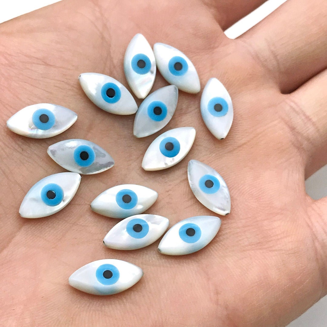 5pcs Mother of Pearl Shell Evil Eye Beads, Evil Eye Beads, DIY Jewelry ...