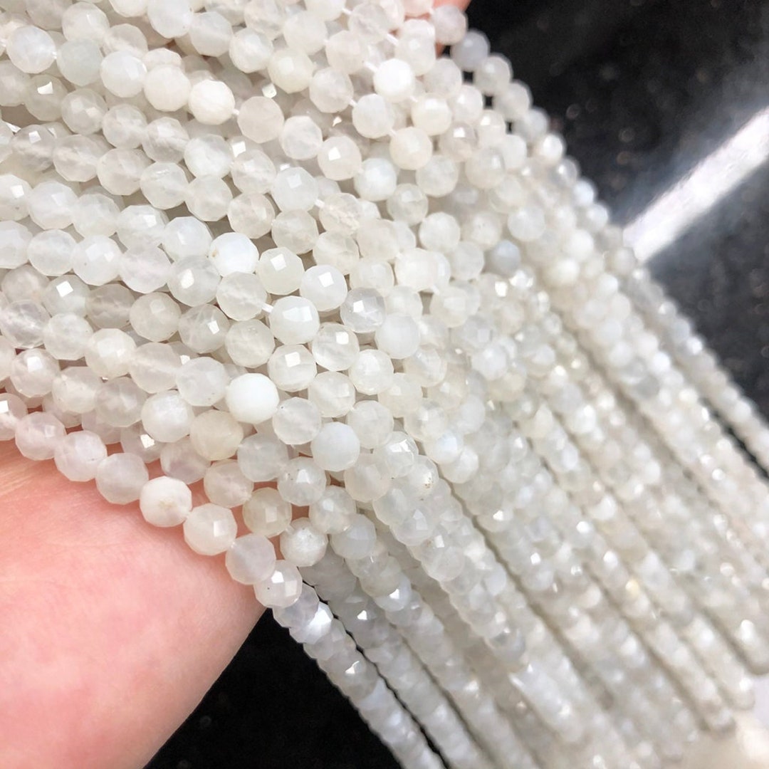 Faceted White Moonstone Beads, Round Gemstone Beads, Wholesale Beads ...