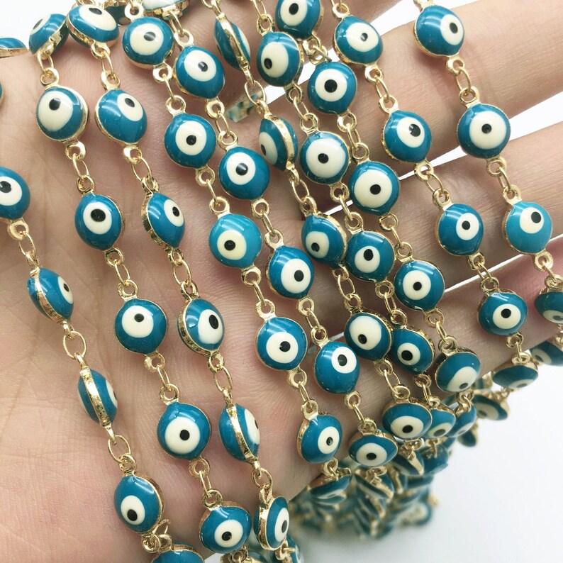 1 Meter Blue Evil Eye Chain 6mm Brass Evil Eye Chain | Etsy