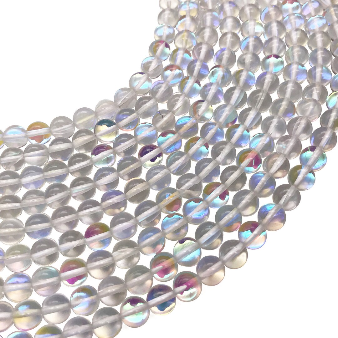 8mm Mystic Aura Quartz Beads, White Quartz Beads, Round Gemstone Beads ...