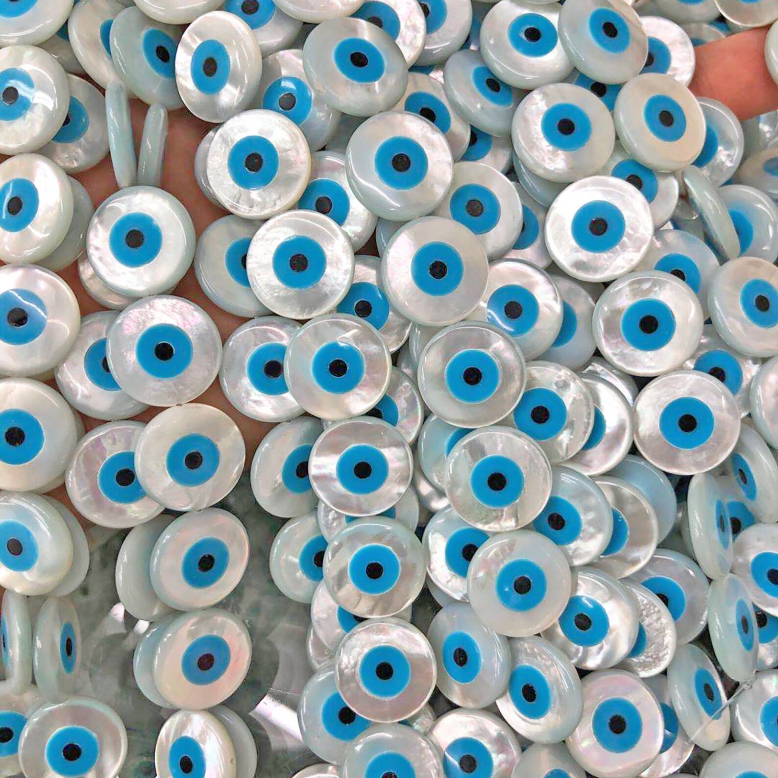 5pcs Mother of Pearl Shell Evil Eye Beads Flat Round Beads - Etsy