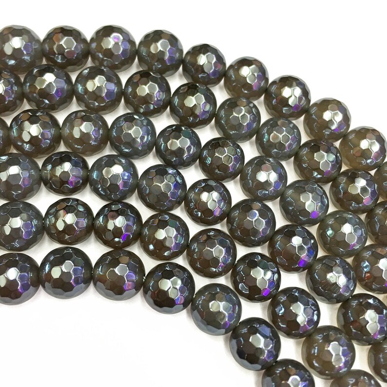 10mm Gray Plated Faceted Agate Beads Mystic Agate Beads - Etsy