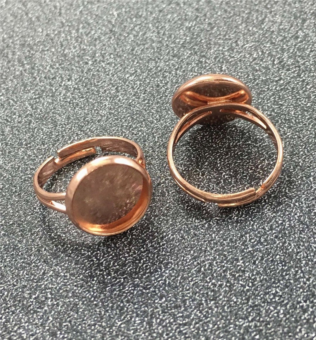 20pcs Rose Gold Plated Bezel Ring Settings, Adjustable Ring, Bezel Ring ...