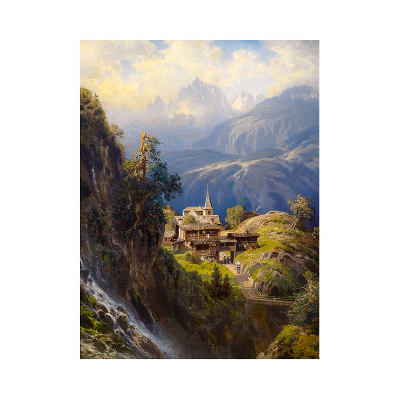 Adolf Mosengel, Village in the Bernese Alps, 1885 | Art Print | Canvas ...