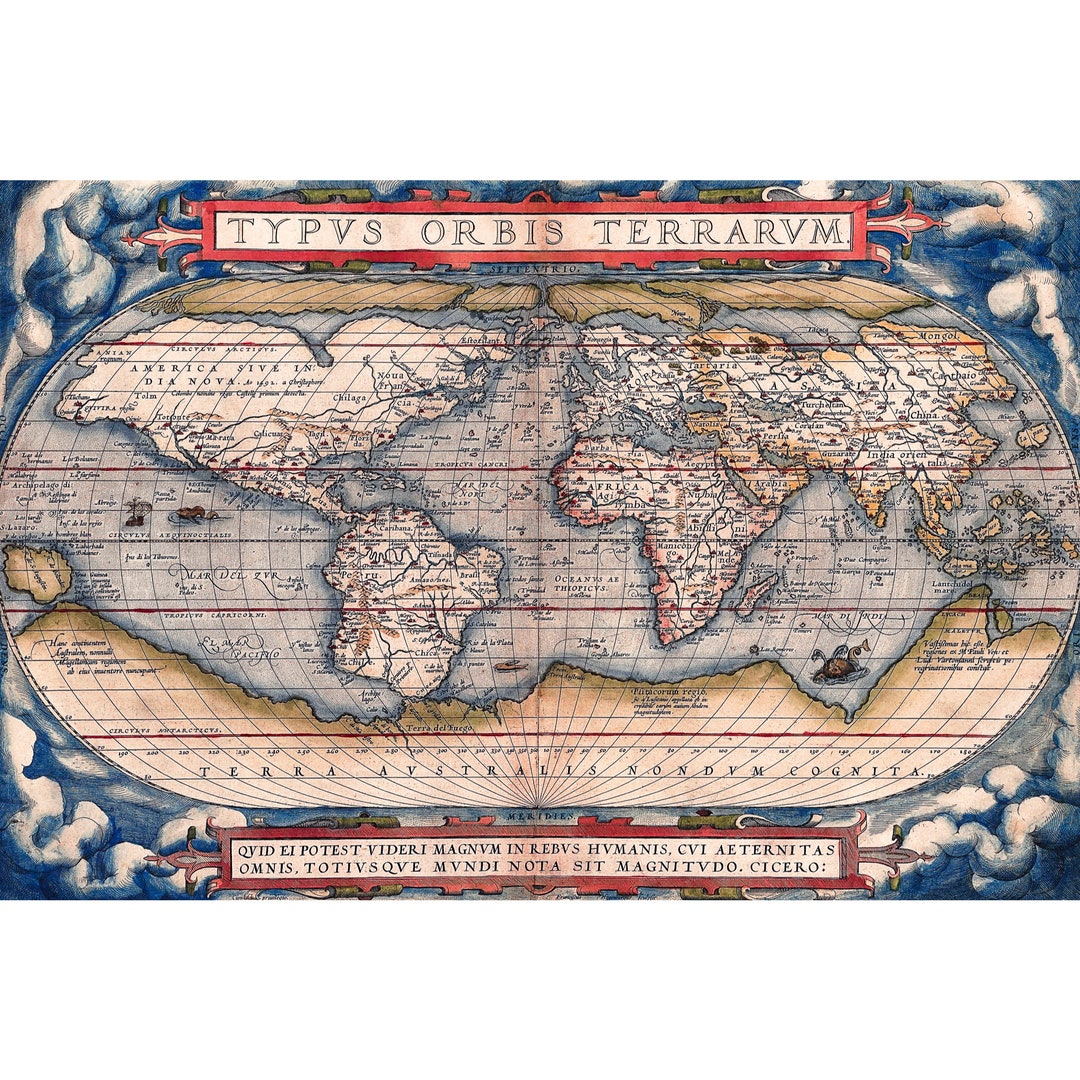 Ortelius World Map Typvs Orbis Terrarvm, 1570 | Art Print | Canvas ...