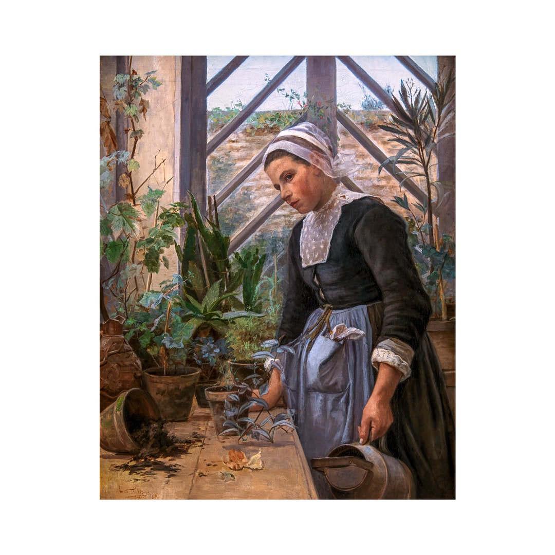 Anna Petersen, Breton Girl Looking After Plants in the Hothouse, 1884 ...