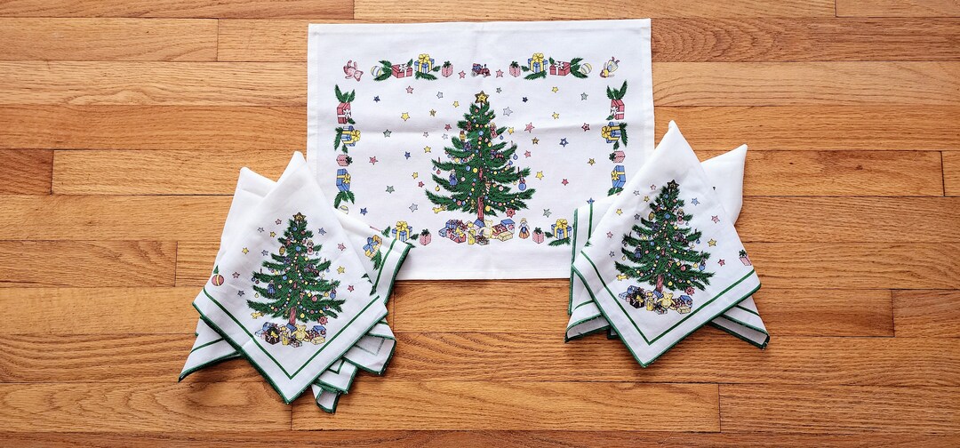 Set of Spode Like Christmas Tree Cotton Dinner Napkins & - Etsy