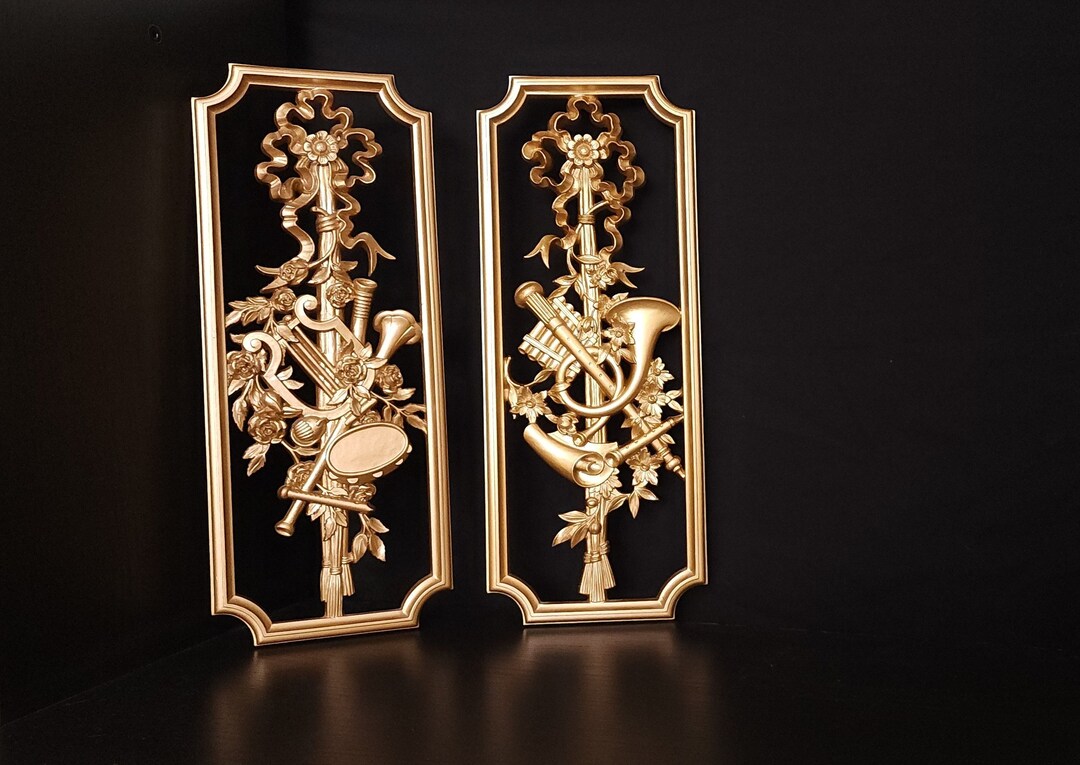 Vintage Set of Two Syroco Homco Gold Musical Instrument Wall Plaques - Etsy