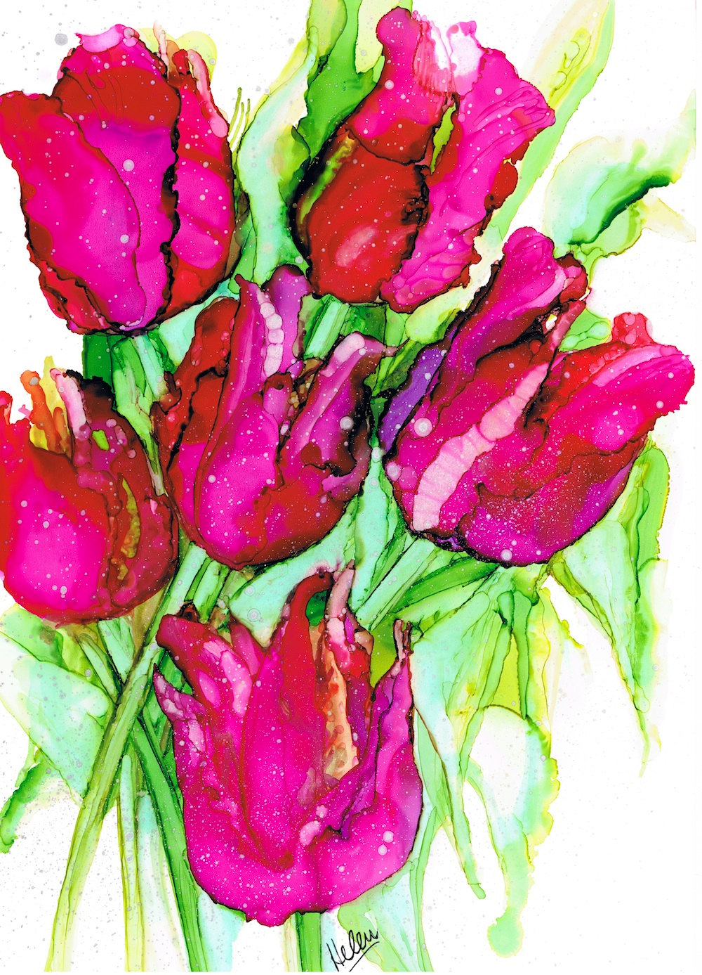 Tulips, Print of an Original Ink Painting - Etsy