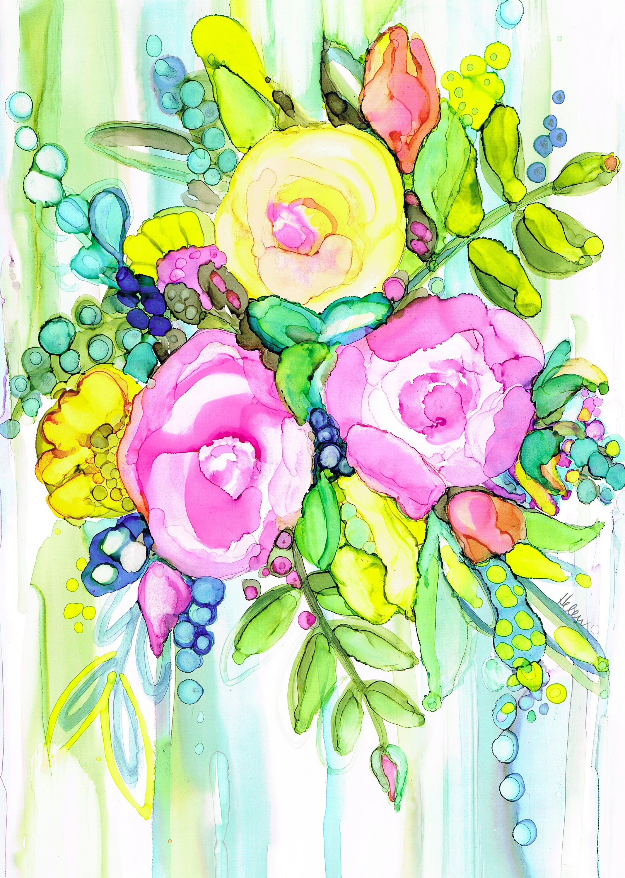 Summer Spray Pale. Print of Original Ink Painting. Floral Abstract - Etsy