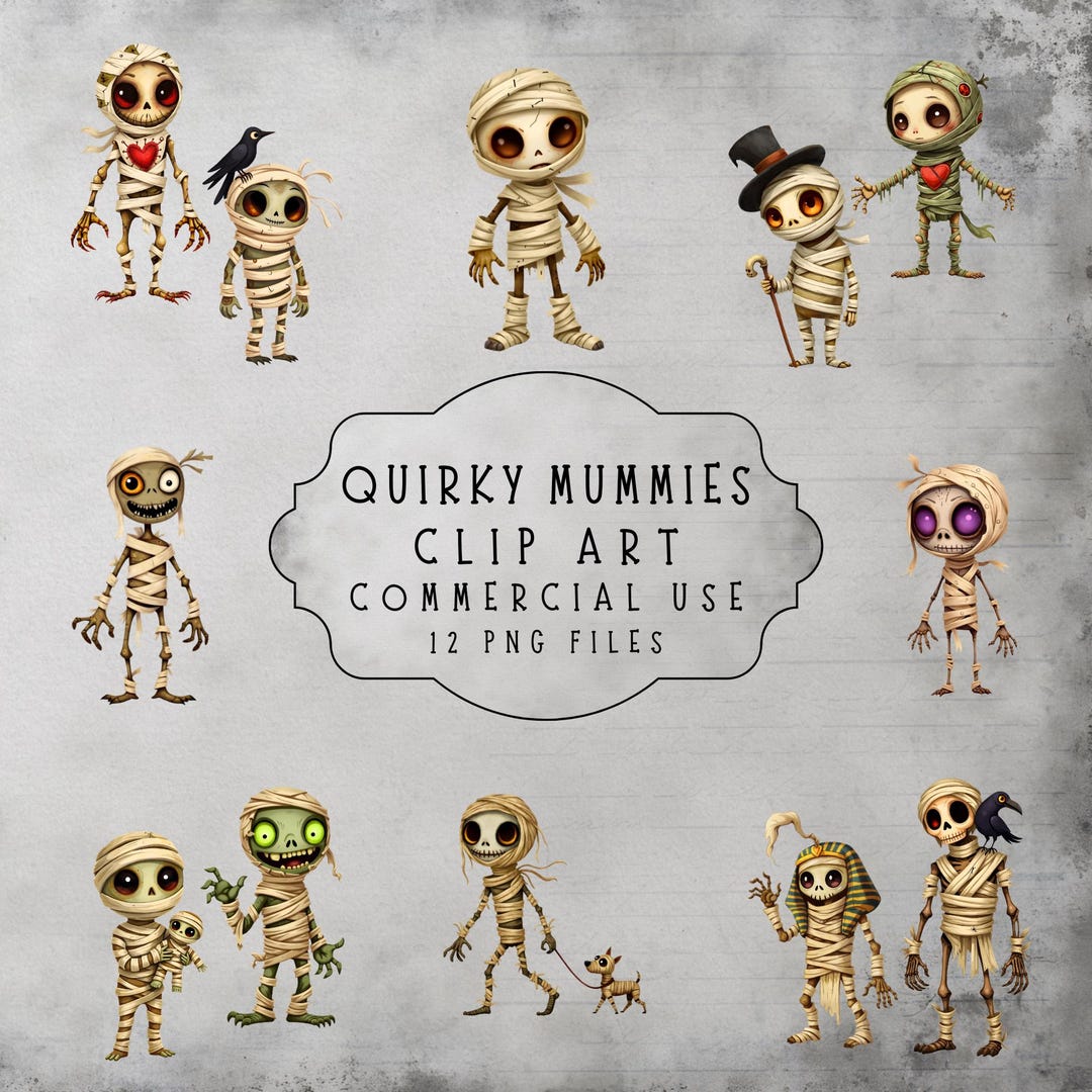 Quirky Mummies Clip Art Set, Creepy Characters, Spooky Cute Mummy ...