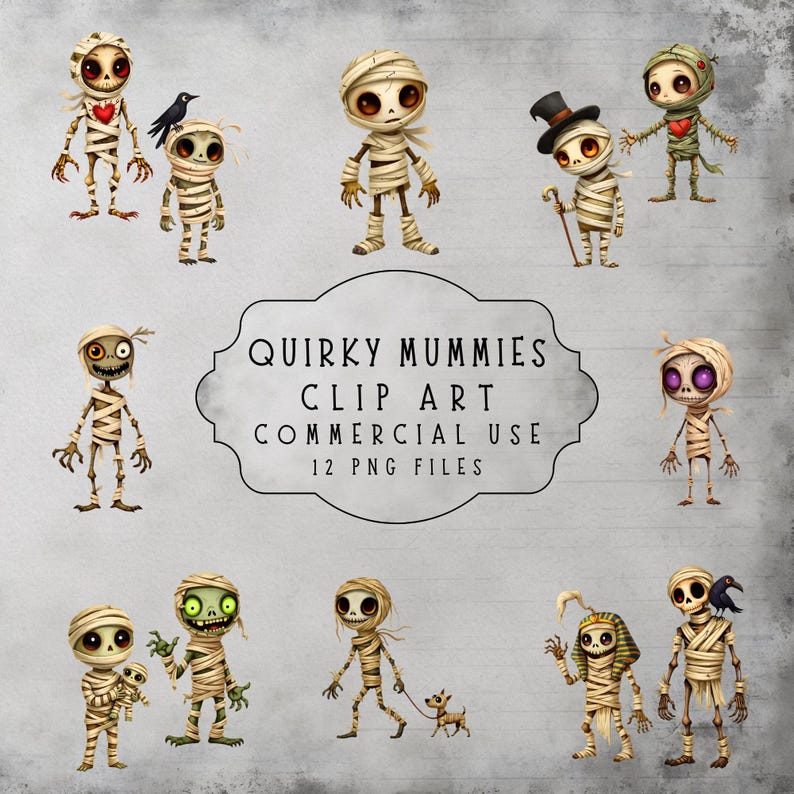 Quirky Mummies Clip Art Set, Creepy Characters, Spooky Cute Mummy ...