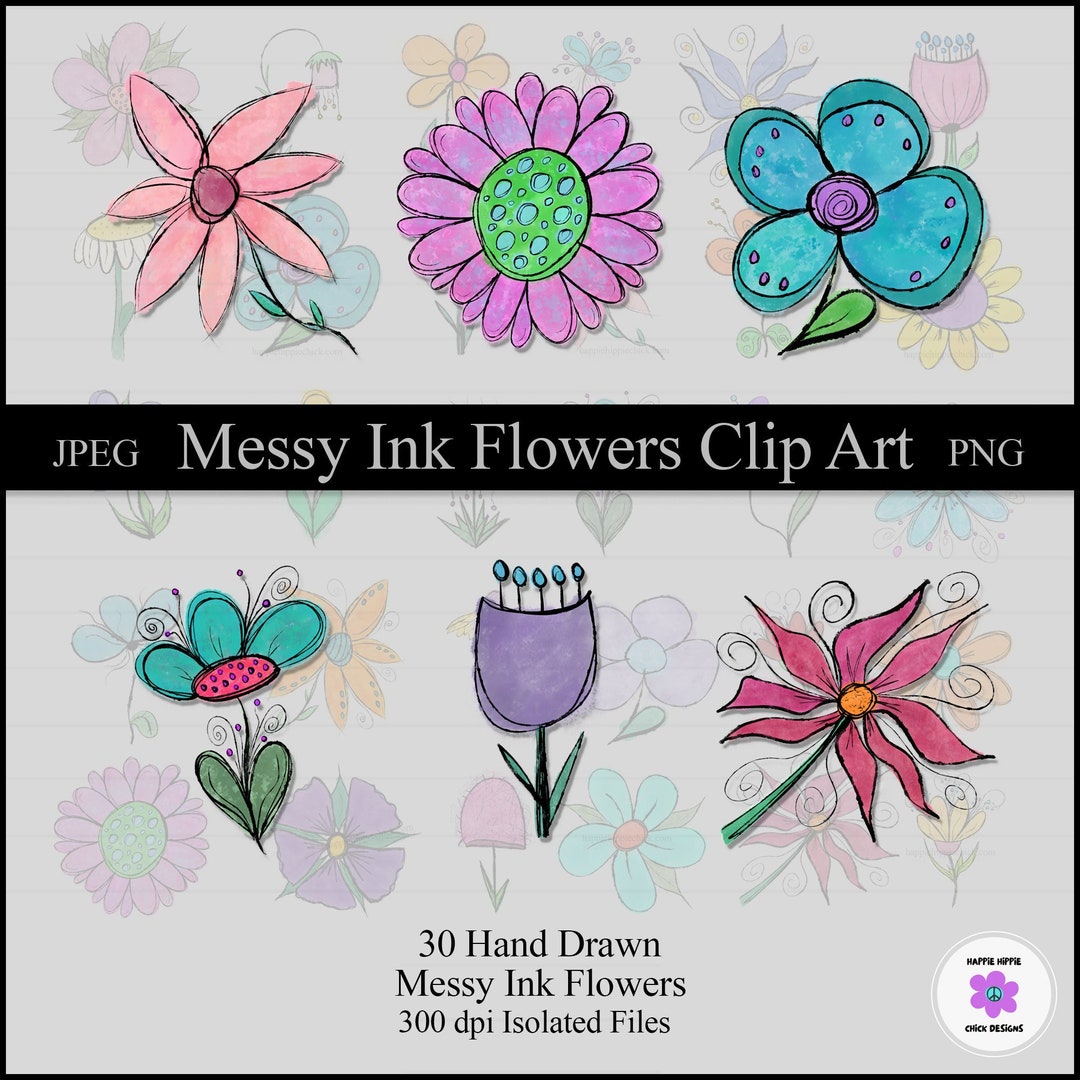 Messy Ink Clip Art Hand Drawn Flowers Hand Drawn Doodles - Etsy UK