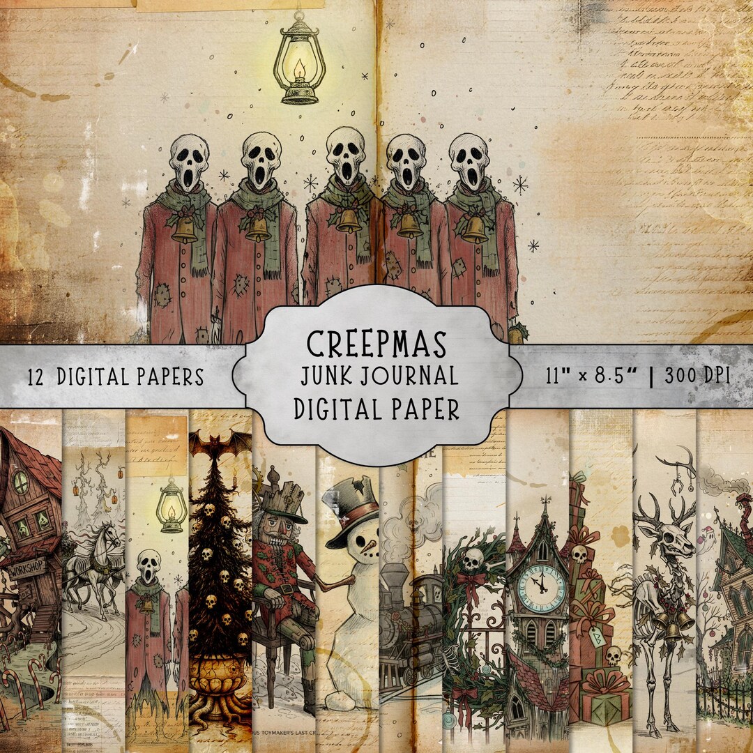 Creepmas Junk Journal Pages, Spooky Christmas Printables, Vintage ...