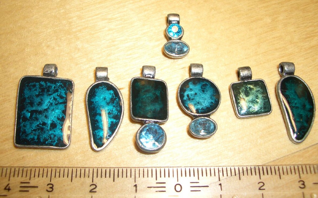 Unusual Set of 7 Antique Enamelled Pendants - Different Shapes - 4 ...