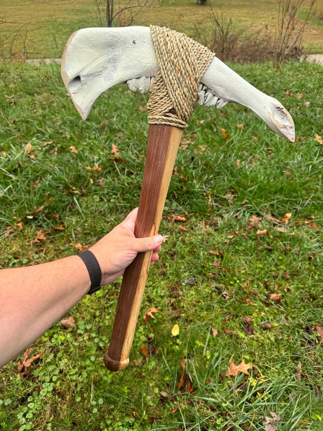 14" Bone Axe With Dual Color Black Walnut Handle (cosplay/pagan/wiccan ...