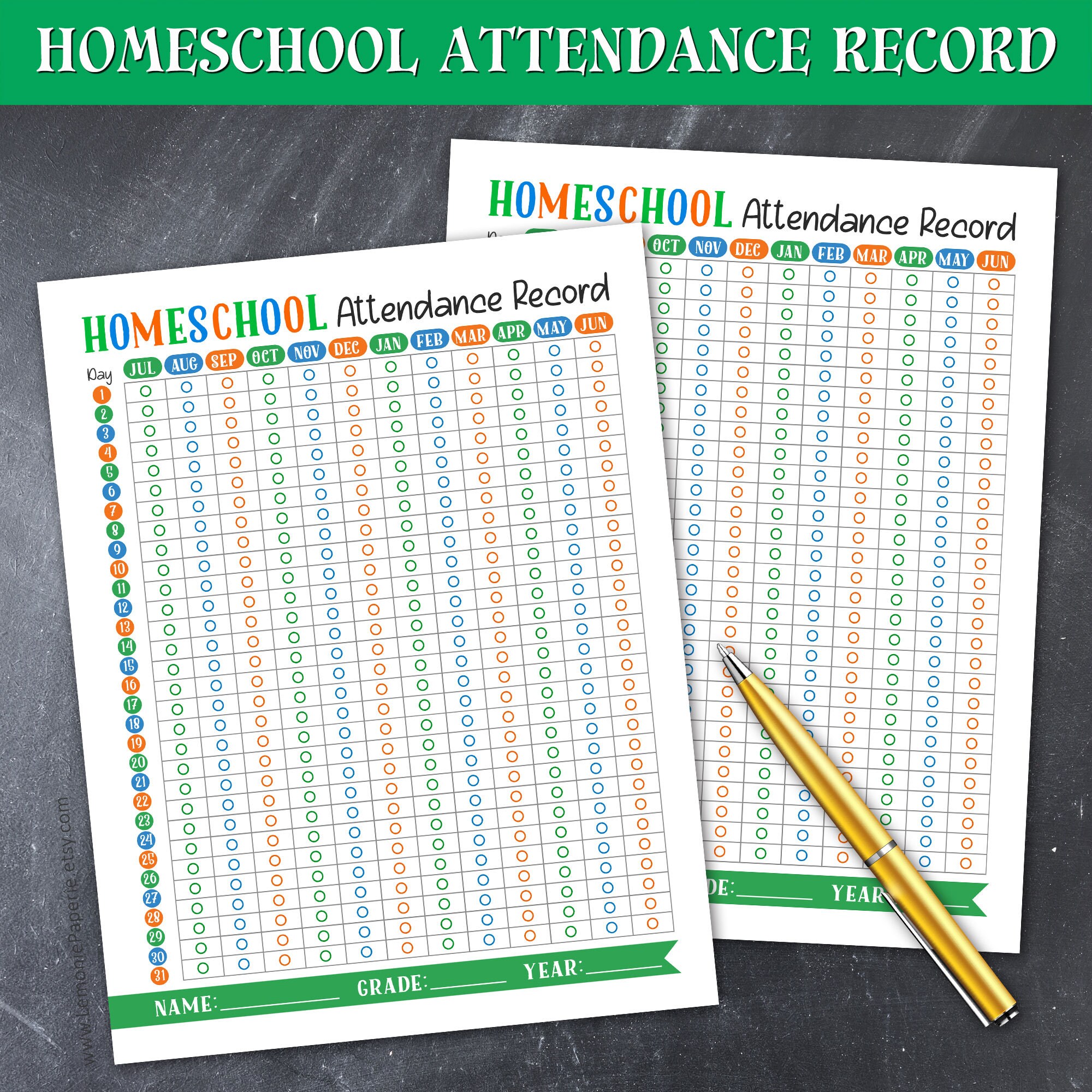 Homeschool Attendance Chart Homeschool Attendance Record Log | Etsy