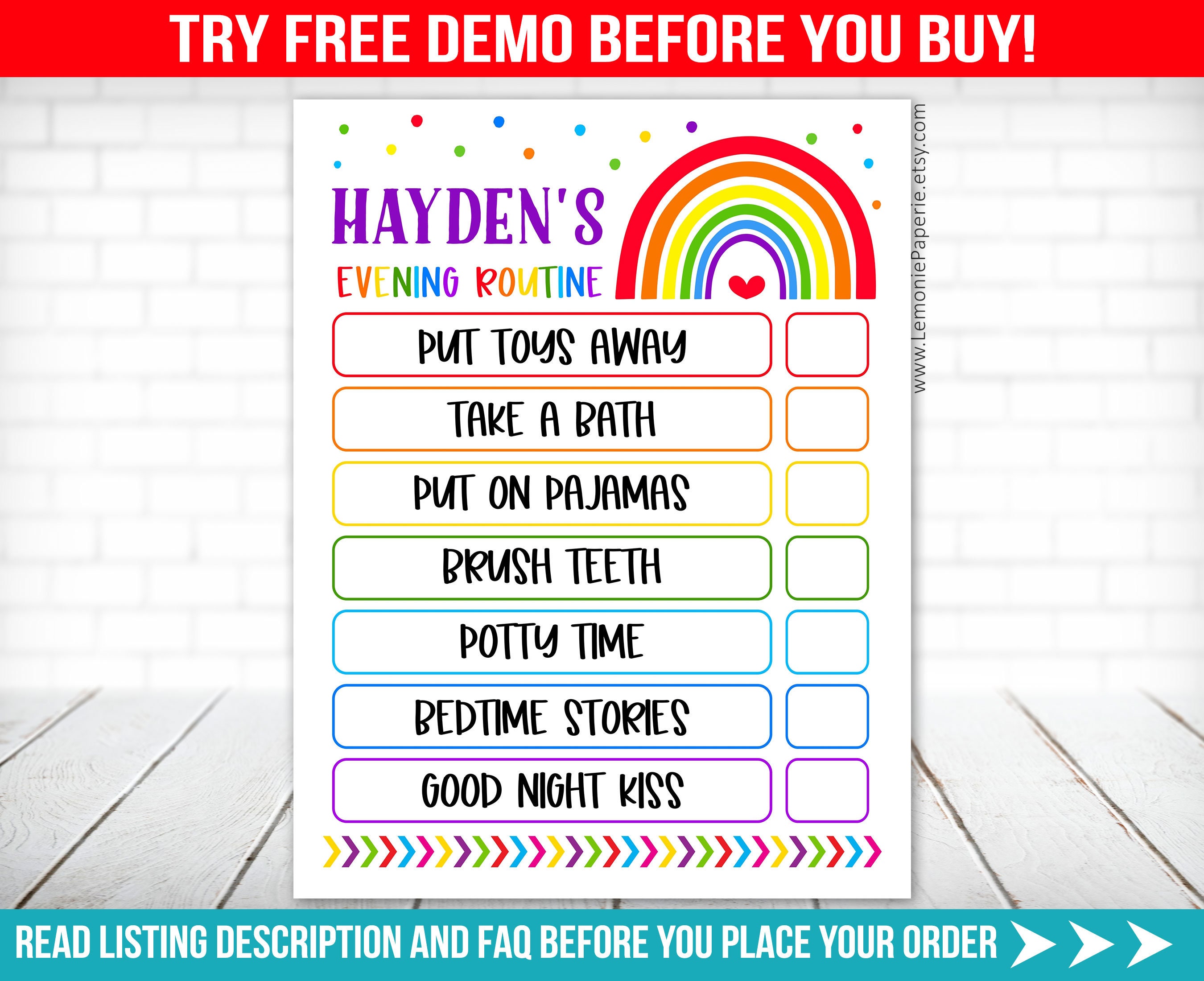 Evening Routine Chart Evening Checklist Printable Checklist | Etsy